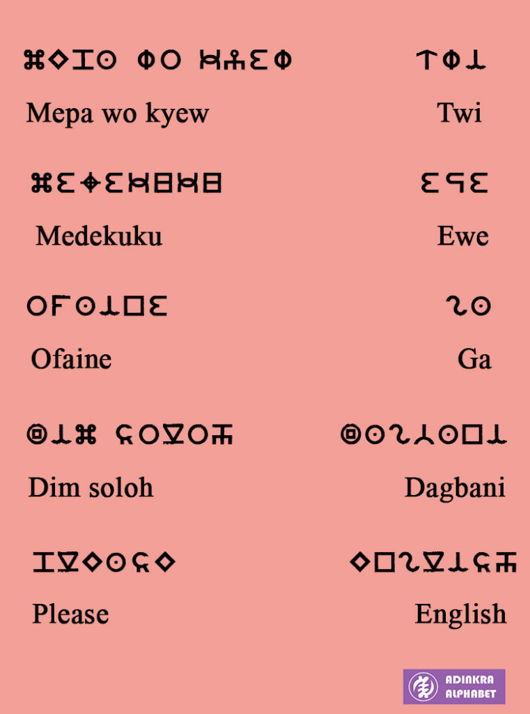 Please – Akan, Ewe, Ga, Dagbani – Adinkra Alphabet