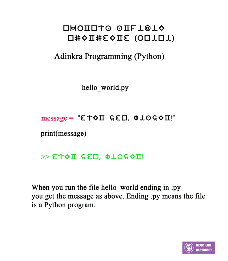 Hello World in Python – Adinkra Alphabet